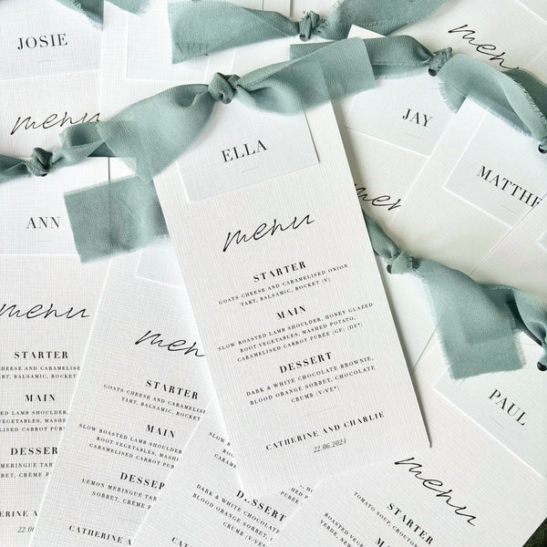 The Martha - Individual Minimalist Menu Card, Name & Ribbon – House of ...